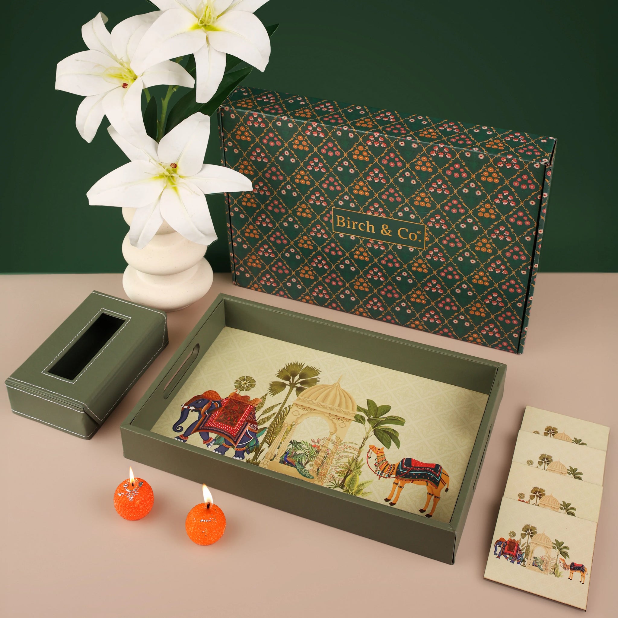 Royal Gaja Serving Tray & Tissue box combo set